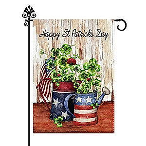 St Patricks Day Garden Flag Luck Shamrock US Flag Bottle 12.5 x 18 Inch Vertical Double Sided Burlap Happy Patricks Day Home Yard Decorations