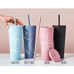 Double Wall Personalized Tumbler with Straw 24 oz | Acrylic Custom Tumbler with Straw | Lid and Straw | Personalized Gifts for Women