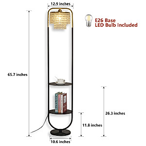 beaysyty Modern Elegant with Double Tray Crystal Floor Lamp for Office Cafe Den Living Room Bedroom,Foot Switch and Black Finish,Crystal Lampshade Arc Floor Lamp