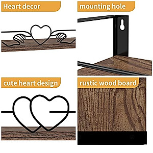 Lyeasw Floating Shelves Heart Shaped Wall Shelf, Rustic Wood Heart Shaped Shelving for Bedroom Kitchen Living Room Nursery Bathroom, Set of 4