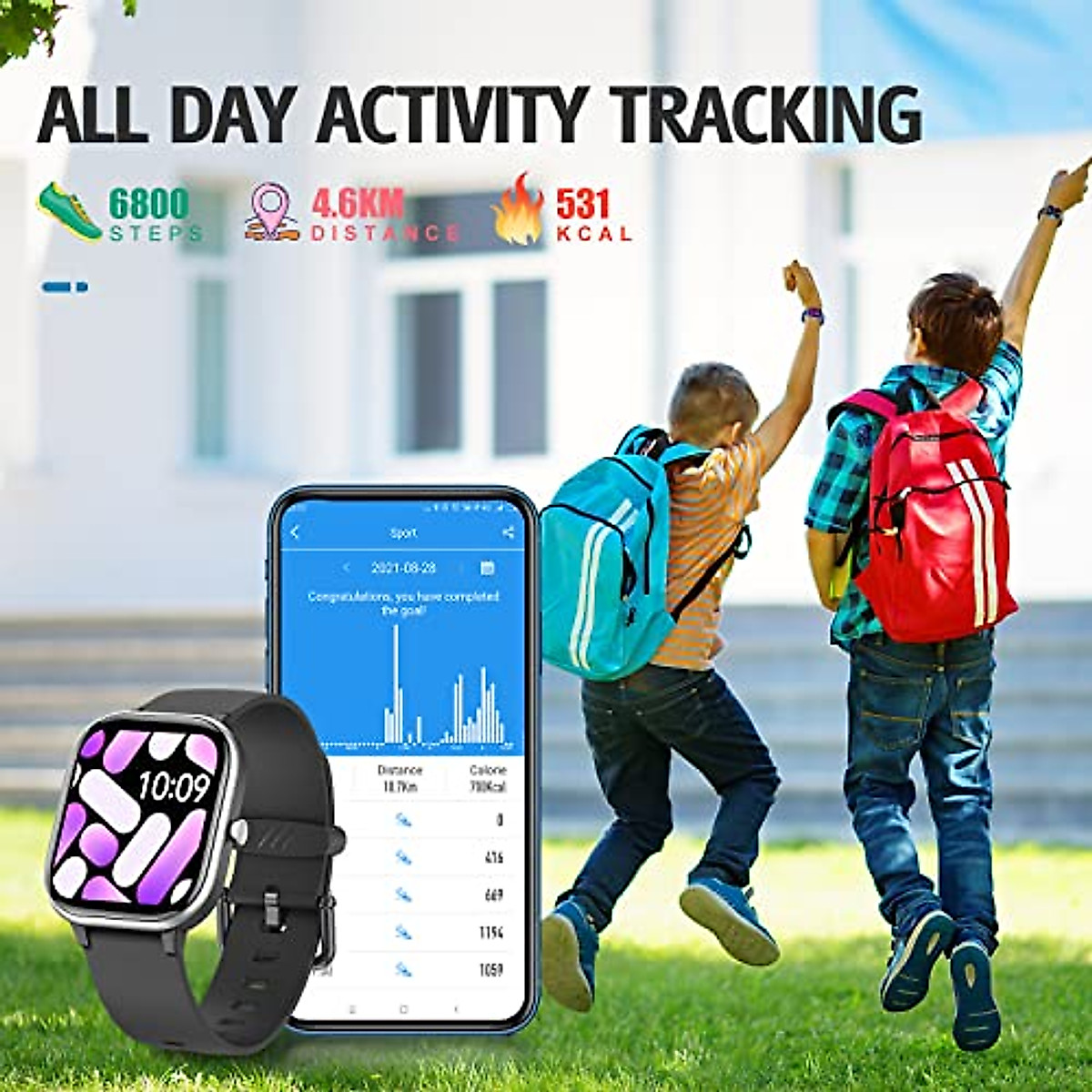 ZURURU Kids Smart Watch with 1.4" DIY Watch Face 19 Sport Modes, Waterproof Fitness Tracker Watch with Pedometer, Step Calorie Counter, Sleep Heart Rate Monitor Gift for Girls Boys Teen