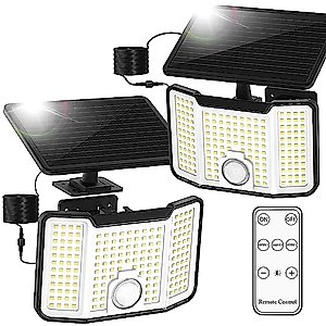 Solar Outdoor Lights,IP65 Waterproof Security Solar Motion Sensor Outdoor Lights, 180 LED Dusk to Dawn Outdoor Lighting for Shed ，Balcony, Patio, Garage, Porch, Garden with 16.5ft Cable(2Pack)
