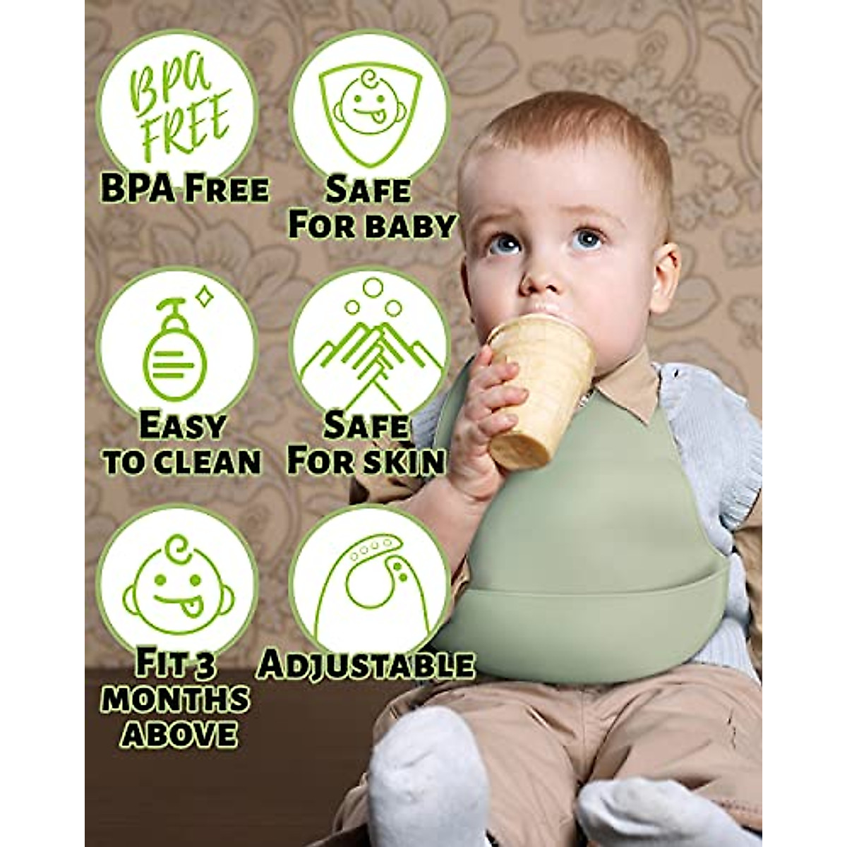 DF DUALFERV 4 pcs Silicone Bibs, Baby Bibs, Bibs for Baby Girls and Baby Boys, Waterproof of Baby Bib, Adjustable Toddler Bibs