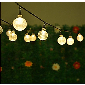 Hann Solar String Lights, 20ft 30 LEDs Crystal Ball 8 Working Modes Waterproof Outdoor String Lights Solar Powered Globe Fairy String Lights for Garden, Yard, Home, Landscape,Christmas Party