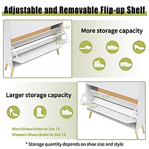 KUMIUNION Shoe Storage Cabinet with 2 Flip Drawers&1 Drawer, Slim Freestanding Storage Racks for Entryway, Hallway, Hidden Narrow Shoe Organizers Perfect for Heels, Boots, Slippers, White