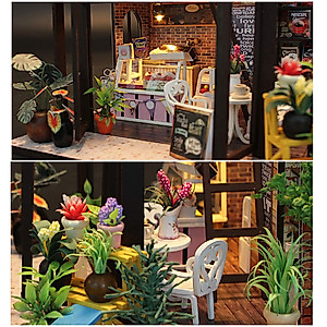 MAGQOO Miniature Dollhouse Tiny Dollhouse Tiny House Kit Tiny Dollhouse Kit DIY House Kit DIY Dollhouse Kit DIY Miniature Dollhouse Kit Creative Room with Furniture (Coffee House Dust Proof Included)