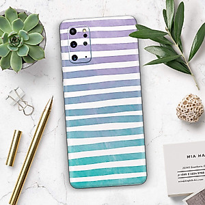 DesignSkinz Purple to Green Watercolor Ombre Stripes Protective Vinyl Decal Wrap Skin Cover Compatible with The Samsung Galaxy S20 (Screen Trim & Back Glass Skin)