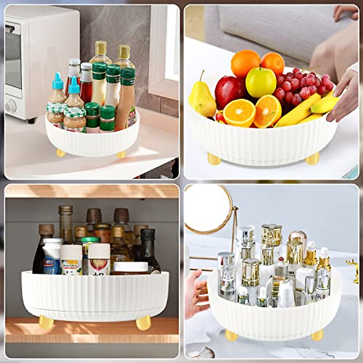 CGBE Lazy Susan Organizer, 360 Degree Rotating Makeup Organizer, Lazy Susan Round Turntable Storage Tray for Vanity Bathroom Countertop Kitchen Organized Makeup, Cosmetics, Condiment-White