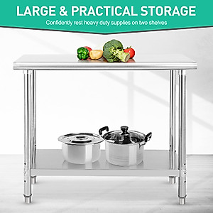 Stainless Steel Table for Prep & Work 48 x 30 x 35 Inch, Heavy Duty Metal Table Cart Worktable with Undershelf, Commercial Workstation for Restaurant, Home and Hotel, Silver