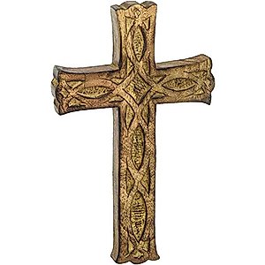 EARTHLY HOME Handmade Crucifix Wall Cross, Antique Holy Catholic Crosses, Jesus Christ Floral Carving Plaque, Hanging Catholic Crucifix Home Chapel Décor, Living Room(Brown,10 x 6 inches)