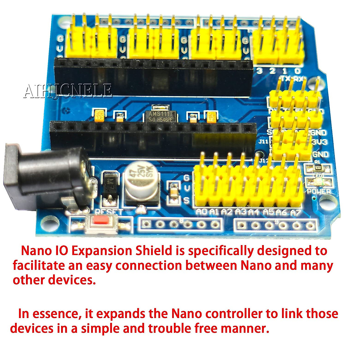 AIHJCNELE 2pcs Nano I/O Expansion Board Extension Shield for Nano V3.0 UNO R3 R1 Pro Duemilanove Nano I O Sensor Shield Module Nano UNO Multipurpose Expansion PCB with Dupont Cable Wire Kits