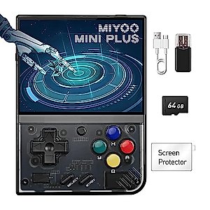 Miyoo Mini Plus Retro Handheld Game Console,Retro Game Emulator Console for Adults and Children,3.5" IPS Screen,64GB TF Card 10,000+ Games,Portable Rechargeable Open Source,Support WiFi (Black)