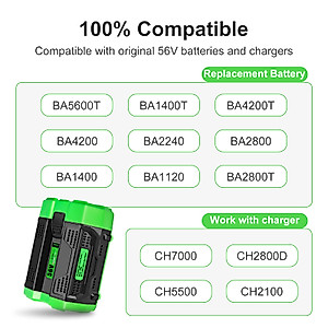 YongerTool 56V 5.0Ah 5000mAh Lithium Ion Battery Replacement for EGO BA2800T BA2242T BA1400T BA4200T with Fuel Gauge