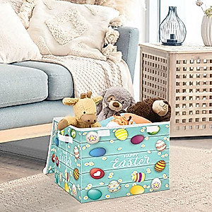 Easter Eggs Daisy Storage Basket 16.5x12.6x11.8 In Collapsible Fabric Storage Cubes Organizer Large Storage Bin with Lids and Handles for Shelves Bedroom Closet Office