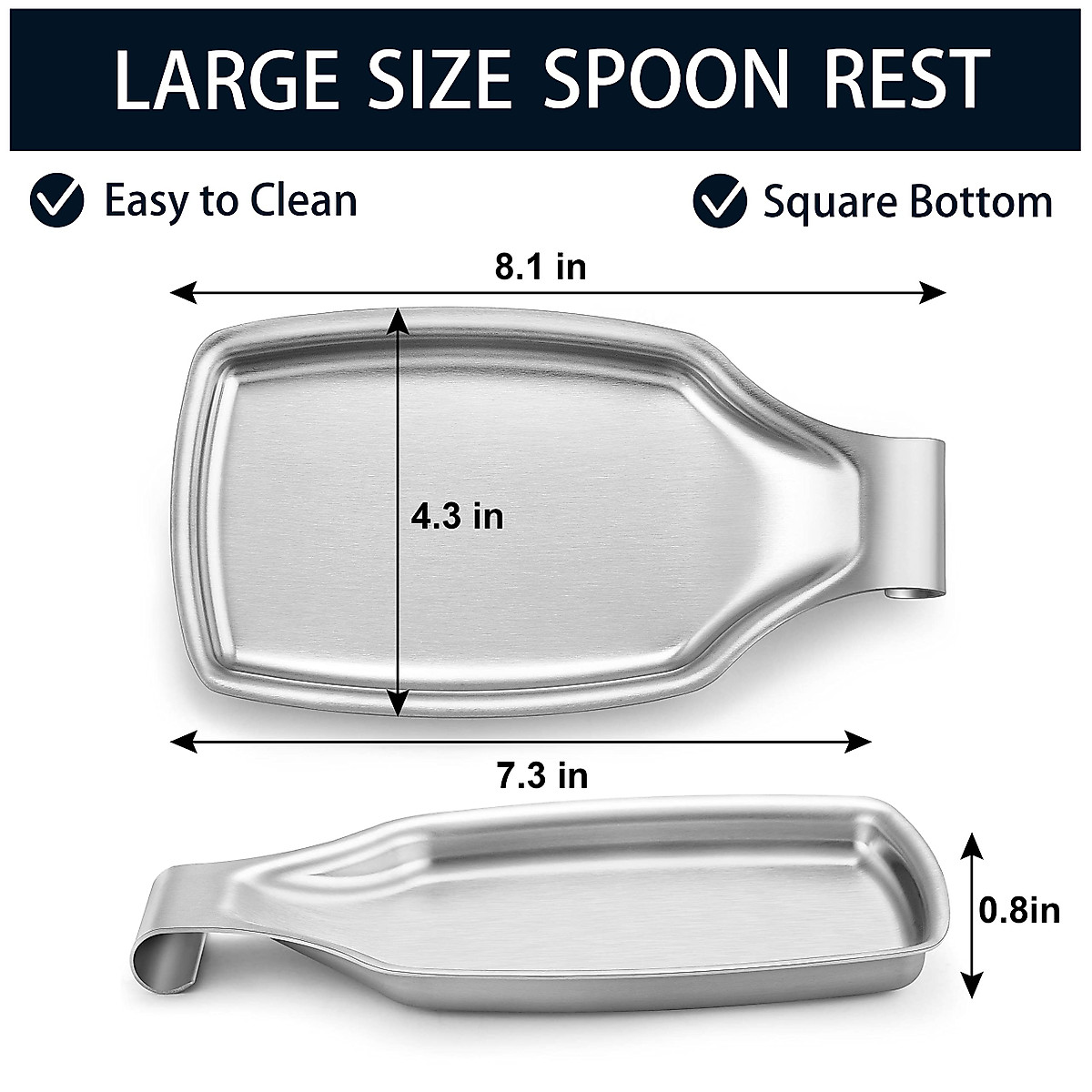 Stainless Steel Spoon Rest for Kitchen Stove Top, Herogo Large Cooking Utensil Spatula Ladle Holder with Square Bottom, Kitchen Accessories for Kitchen Countertop, Heavy Duty, Dishwasher Safe