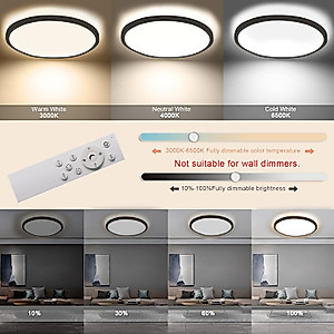 Marfete Flush Mount LED Ceiling Light Dimmable with Remote Control, 15.3 Inch 35W RGB Frontlight Close to Ceiling Light Fixture 3000-6500K, Modern Ultra-Thin Round Ceiling Lamp, for Bedroom