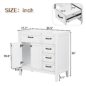 Merax, White 36 Inch Bathroom Vanity with Sink Set Combo, Storage Cabinet with Doors and Drawers, Ceramic Basin Top