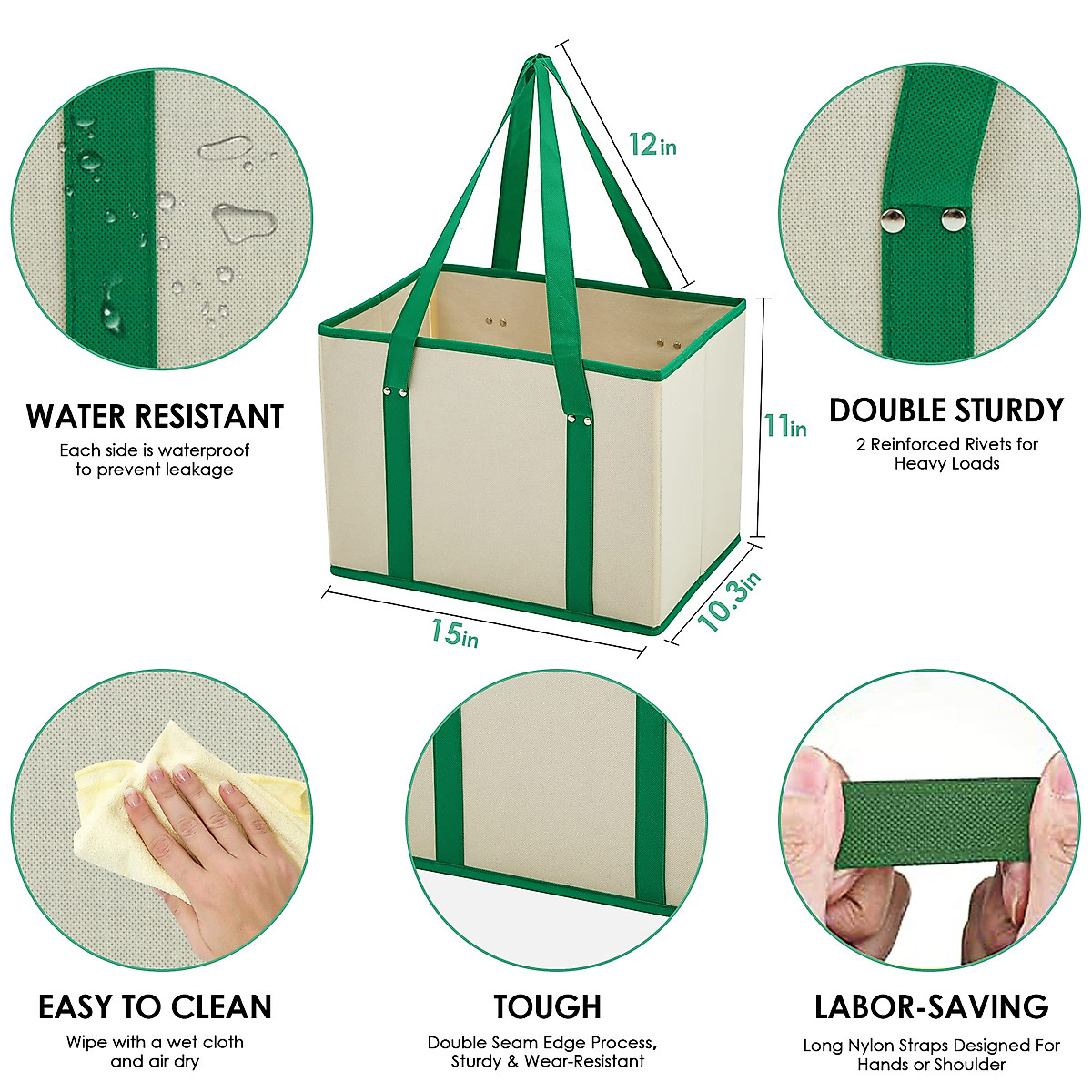 DAREKUKU 3 Pack Reusable Grocery Bags, Foldable Washable Insulated Shopping Bags For Groceries With Reinforced Bottom & Handles (2 Grocery Tote Bags + 1 Insulated Cooler Bag)