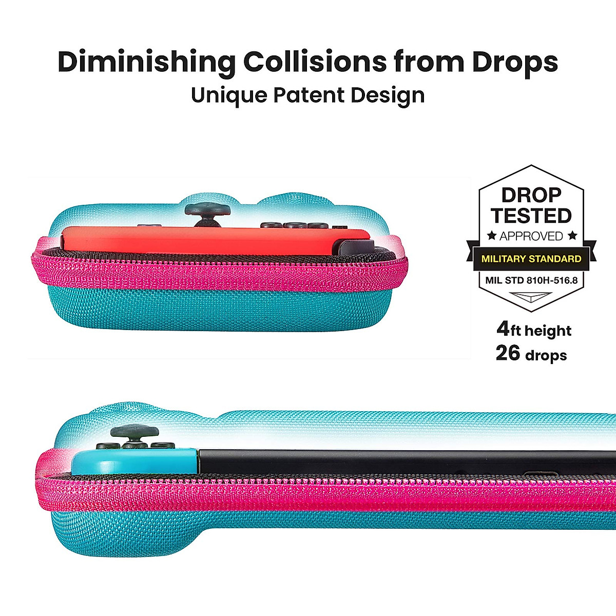 tomtoc Carry Case for Nintendo Switch, Ultra Slim Hard Shell with 10 Game Cartridges, Protective Carrying Case for Travel, with Original Patent and Military Level Protection, Peacock Blue