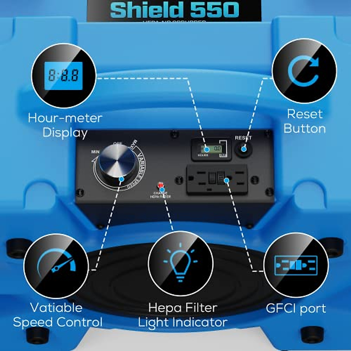 CADPXS Shield-550 Negative Machine Airbourne Cleaner HEPA Scrubber Water Damage Restoration Equipment Air Purifier, Air Scrubbers