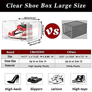C&AHOME Clear Shoe Box, Clear Shoe Box Storage, Set of 3, Large Size Plastic Shoe Box with Magnetic Door, Shoe Organizer, Box Stackable for Display Sneakers, Fit Up to US Size 14'' Clear UCSBP03C