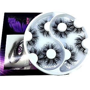 HBZGTLAD 5 Pairs False Eyelashes Cat-Eye Fluffy Faux Mink Lashes 8D Wispy Lashes Dramatic Long Thick Volume Fake Eye Lash(WX-28)