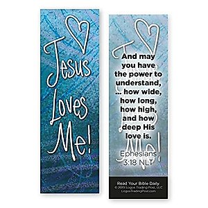 Jesus Loves Me, Ephesians 3:18, Bulk Pack of 25 Christian Bookmarks for Kids, Childrens Bible Verse Book Markers, Sunday School Prizes with Memory Verses, Scripture Gifts for Kids & Youth