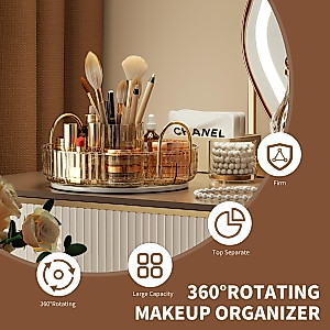 YCIA&DONE Rotating Makeup Organizer for Vanity, Large Capacity Make Up Storage Skin care Shelf Perfume Holders Cosmetic Dresser Organizer Countertop Spinning 360 (Amber Gold, 1Tier)