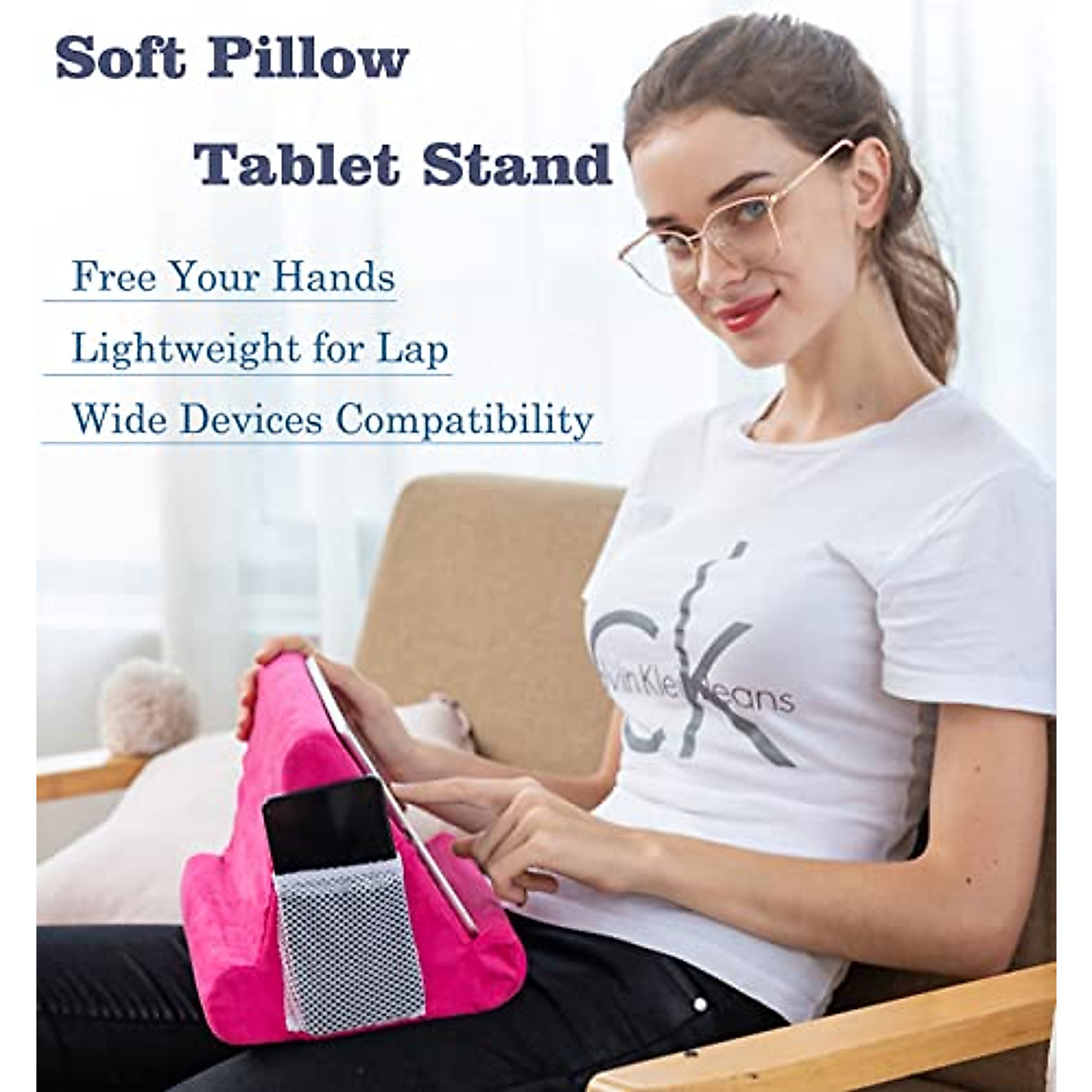 JoinHome Soft Pillow Tablet Pillow Stand for Ipad Stand Mult-Angle Tablet Phone Holder Lap Stand Mobile Phone Holder (Light Blue)