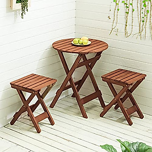 MoNiBloom Wood Folding Step Stool, Portable Foldable Household Stool Seat for Bathroom, Living Room, Garden, Brown