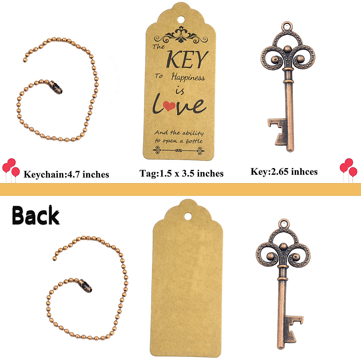 Aokbean 52pcs Key Bottle Opener Wedding Party Favors for Guests Gift with Keychian and Card,Skeleton Key Bottle Openers (Antique Copper)