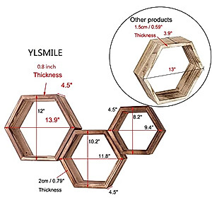 YLSMILE Hexagon Floating Shelves - Wall Mounted Set of 3 Floating Wall Shelves Wood Boho Shelves Wall Dceor Honeycomb Hexagon Wooden Shelves for Wall in Bathroom, Kitchen, Bedroom, Living Room