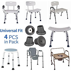 4 PCS Replacement Feet for Bath Seat Shower Chair, 1-1/8" I.D Slope Rubber Feet Pad for Transfer Shower Bench Shower Seat Commode Chair, Non Slip Suction Cup Feet Caps, Metal Insert Reinforced