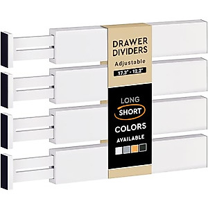 Bambüsi 4 Pack Drawer Divider - Bamboo 2.6" High, 12.5-17" Adjustable Drawer Organizers for Clothes, Expandable Dresser Separators in Bedroom/Bathroom/Kitchen/Office Organization and Storage (White)