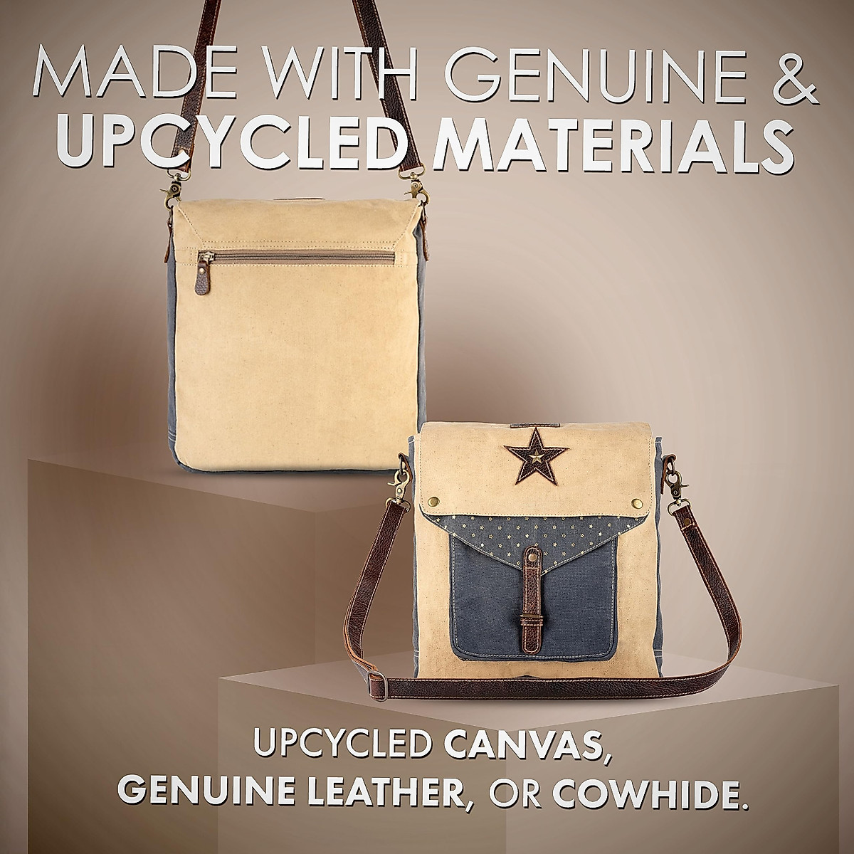 SIXTEASE Womens Shoulder Bag Vintage Style Shoulder Bags for Women - Made with Genuine Leather, Upcycled Canvas, or Hair On - Handmade, Adjustable Strap, Brass and Zinc Hardware - Carina