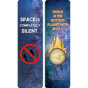 Creanoso Space Fun Facts Bookmarks (30-Pack) – Bookmarker Cards Bulk Set – Premium Gift for Men & Women, Adults, School Children– Giveaway Tokens Gift Ideas – Science Rewards Incentives Book Clippers
