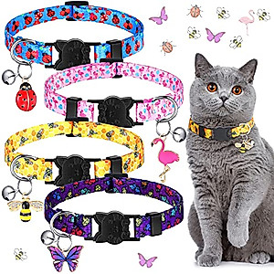 4 Pieces Cat Collars Breakaway with Bell and Pendants Colorful Summer Cat Safety Collar Adjustable Collar for Cats Cute Kitten Collar Set Cat Collar for Pet Kitten Supplies (Cute Style,Medium)