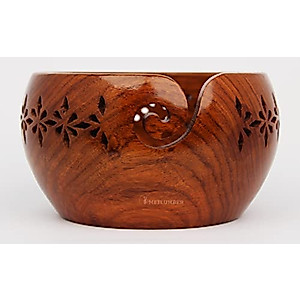 METLUMBER Wooden Yarn Bowl Holder Yarn Storage Bowl for Knitting & Crocheting Handcrafted Rosewood Yarn Storage Bowl Round Knitting Bowl Crochet Bowl Holder Knit Weave Yarn Craft (RW - Bowl - 1)