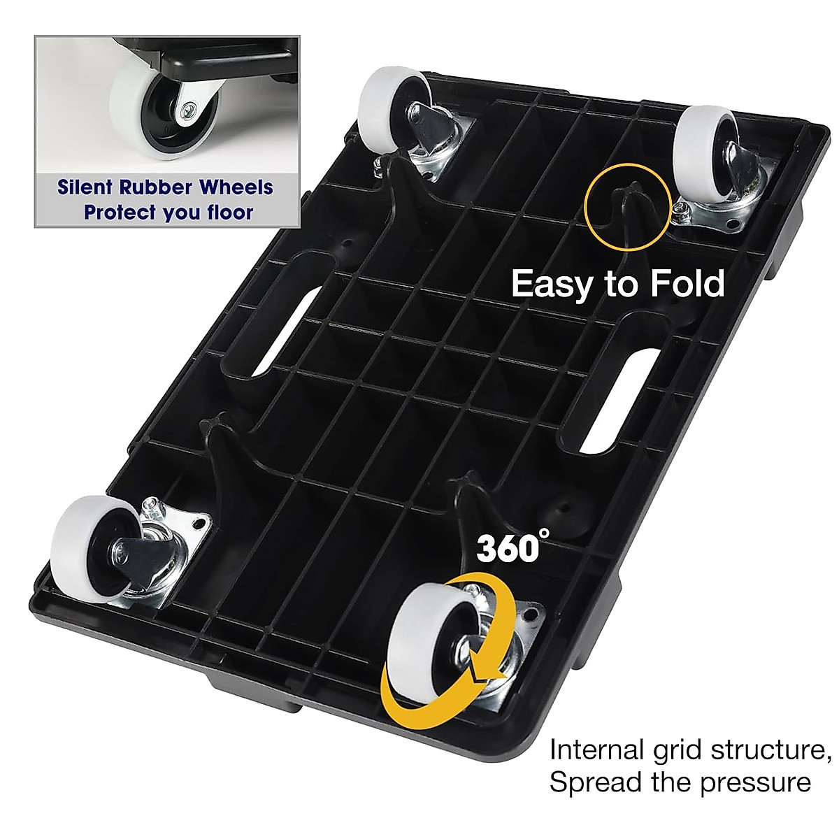 GTQYYF Furniture Movers with Wheels, Portable Moving Rollers Leg Dollies for Heavy Furniture, 4 Wheels Small Flat Dolly, 440Lbs Capacity, 2 Pack, Black