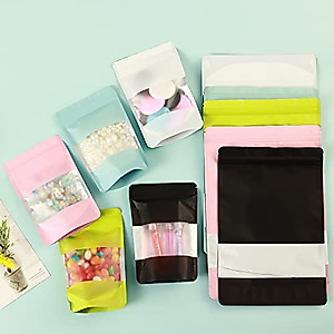 200 PCS-Stand Up Mylar Bags for Food Storage 5.5x7.9, Resealable Ziplock Bags with Visible Window Foil Pouch Bags Great for Packaging Small Craft, Lipgloss, Jewelry Packaging for Small Business