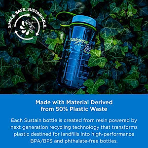 Nalgene Sustain Tritan BPA-Free Water Bottle Made with Material Derived from 50% Plastic Waste, 32 OZ, Wide Mouth, Trout Green