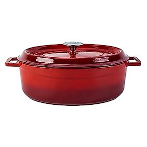LAVA 7.5 Quarts Cast Iron Dutch Oven: Multipurpose Stylish Oval Shape Dutch Oven Pot with Three Layers of Enamel Coated with Trendy Lid (Red)