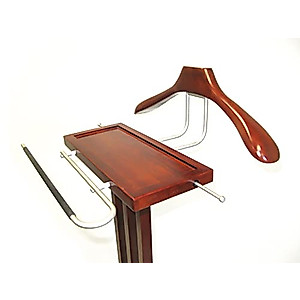 Proman Products Kyoto Suit Valet Stand VL36220 with Large Top Tray, Contour Hanger, Trouser Bar, Tie & Belt Hooks, 17” W x 12.5”D x 45”H, Mahogany