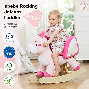 labebe - Baby Rocking Horse, Ride Unicorn, Kid Ride On Toy for 6 Month-3 Year Old, Infant (Boy Girl) Plush Animal Rocker, Toddler/Child Stuffed Ride Toy (Pink)