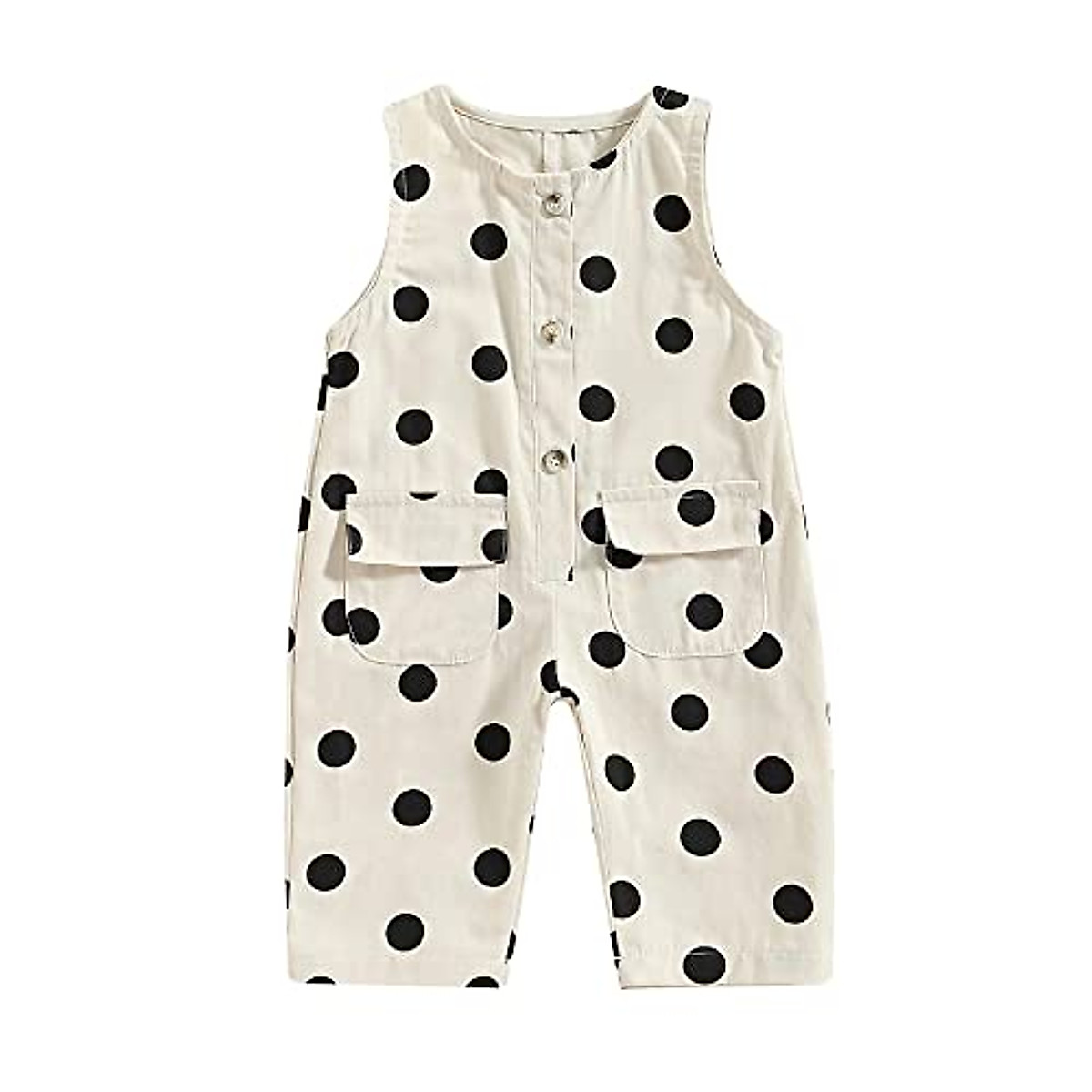 LAGKIYOJ Toddler Baby Girl Summer Romper Clothes Dot Print Sleeveless Button Jumpsuit Bodysuit Overalls Pants with Pocket (Dot Print,18-24M)