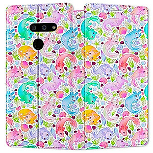 Wallet Phone Case Compatible with LG Velvet 5G G8 ThinQ G8X G7 V60 V50 V40 W30 W10 K61 Shockproof Cute Cartoon Ocean Folio Cover PU Leather Protective Kawaii Axolotls Magnetic Colorful Card Holder