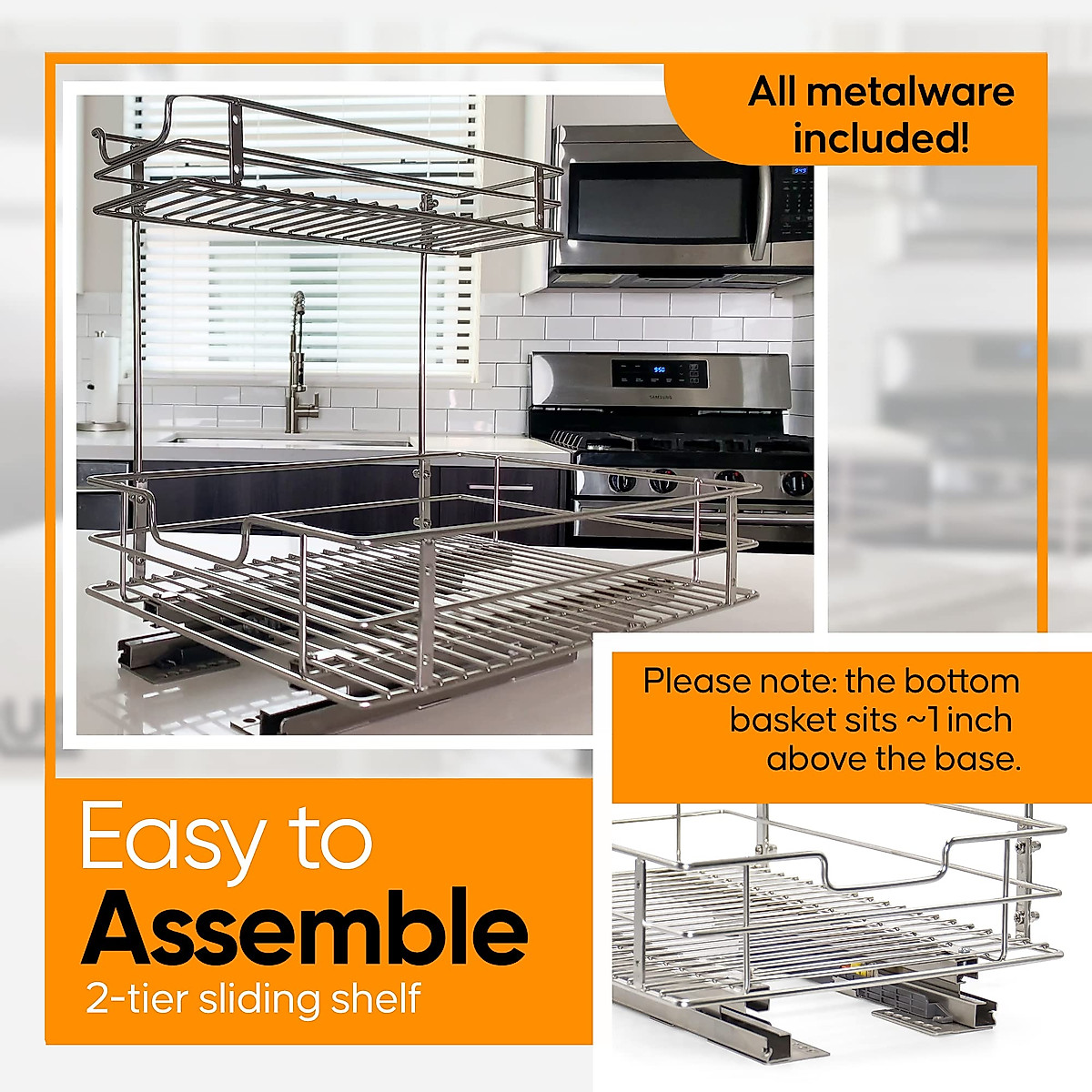 mRUB Pull Out Cabinet Organizer – Sliding Shelf Under Sink 2 Tier Organizer for Kitchen, Bathroom, Pantry – Heavy Duty Slide Out Shelves Storage Organizer (16.33” x 11.33” x 13.23”)