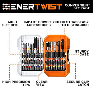 ENERTWIST Screwdriver Bit Set, 45Pcs 1/4" Impact Driver Bit Set with Impact Grade Socket Adapter for Automotive Mechanic Vehicle Repairs, DIY, Household Maintenance and Most General Repairs