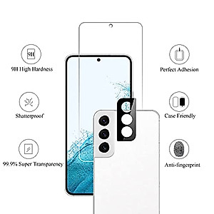 Ailun Glass Screen Protector for Galaxy S22 5G [6.1 Inch Display] 3Pack + 3Pack Camera Lens Tempered Glass Fingerprint Unlock Compatible Clear Case Friendly for Galaxy S22 Glass Screen Protector