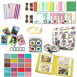 CLOVER 9 in 1 Accessory Bundle Set for Fujifilm Instax Mini 8 Camera : Owl Case Bag + Album + Close-up Lens + Color Filter + Sticker Borders + Wall Hang Frame + Film Frame + Corner Sticker (Yellow)